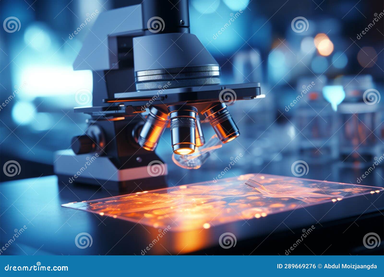 On a Table, a Microscope and a Cell Phone Side by Side Stock ...