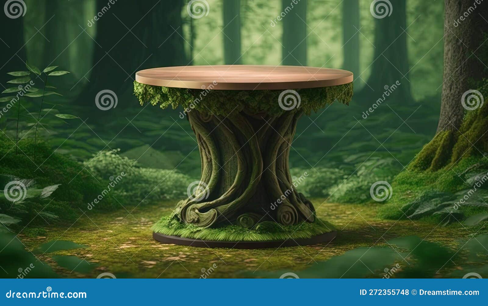A Table in the Middle of a Forest with Moss Growing on it Stock ...