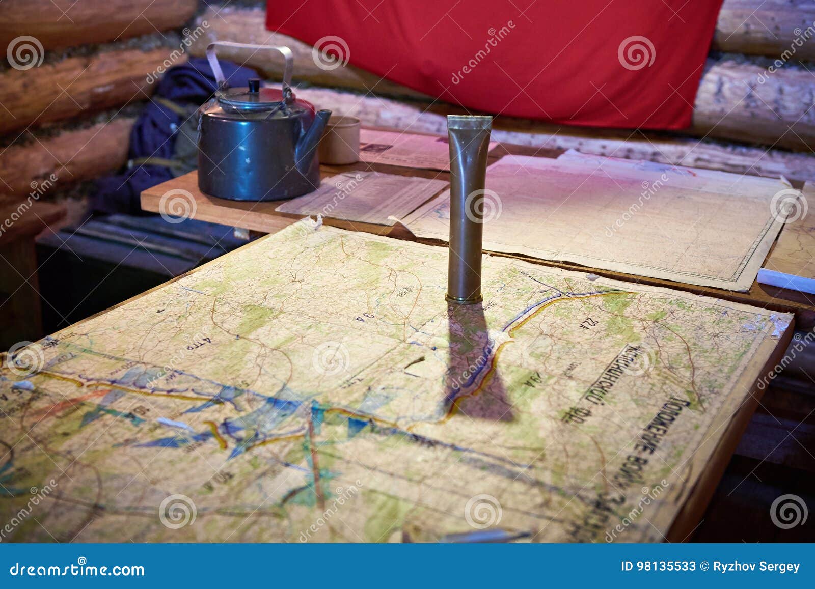 Table with Military Maps in Soviet Guerrilla Dugout Stock Image - Image ...