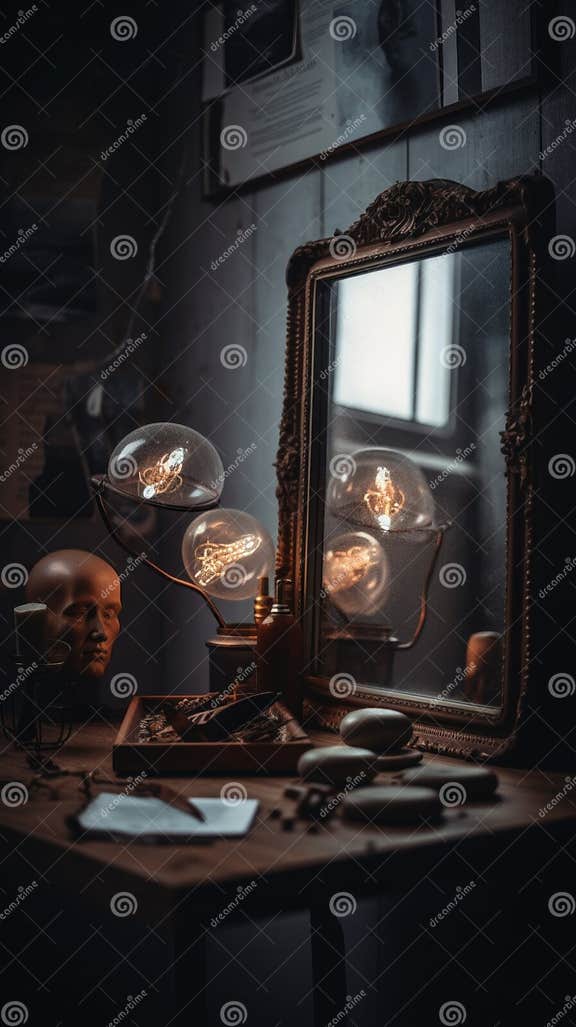 A Table with a Mirror and a Skull on it. AI Generative Image. Stock ...
