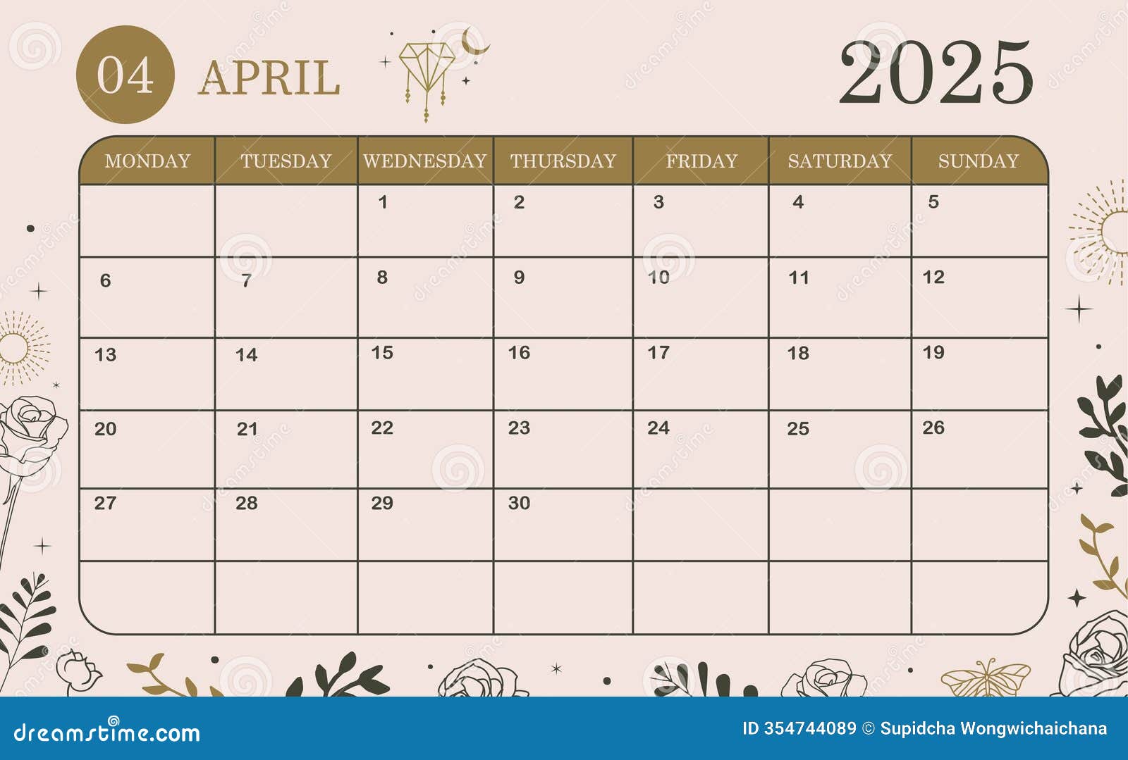 2025 Table Monthly Calendar Week Start on Sunday with Boho Style that ...