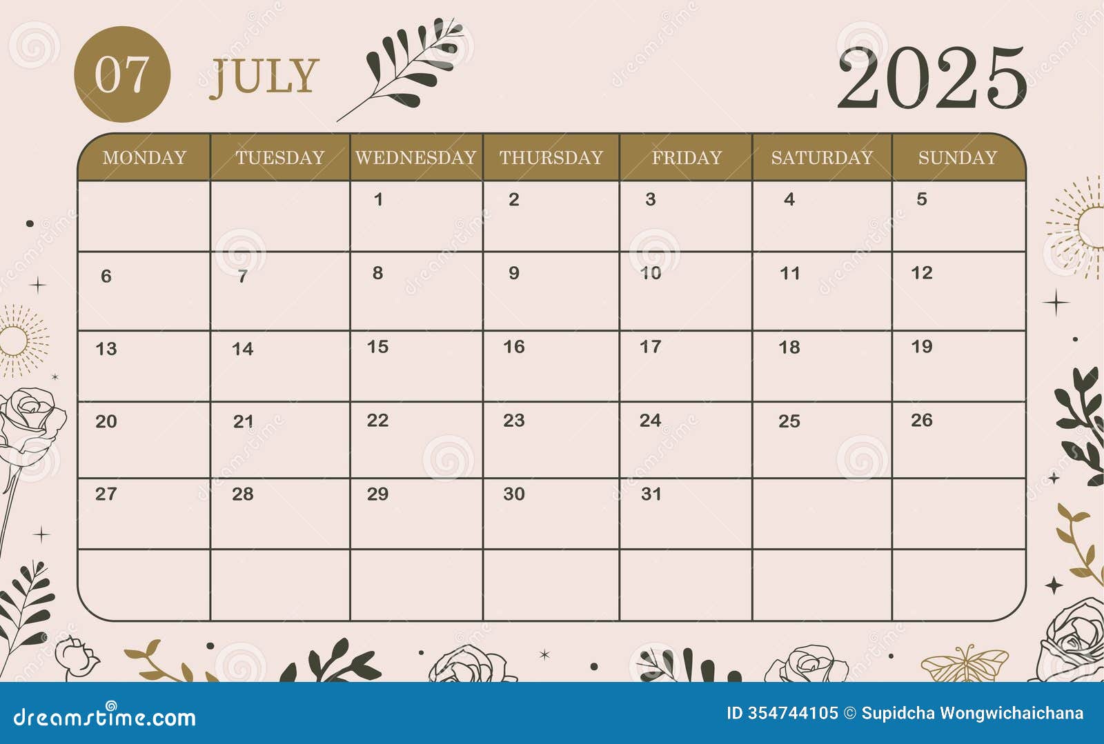 2025 Table Monthly Calendar Week Start on Sunday with Boho Style that ...