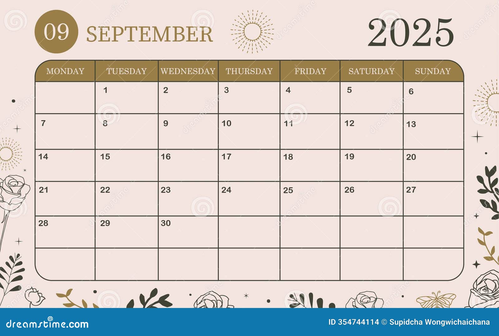 2025 Table Monthly Calendar Week Start on Sunday with Boho Style that ...