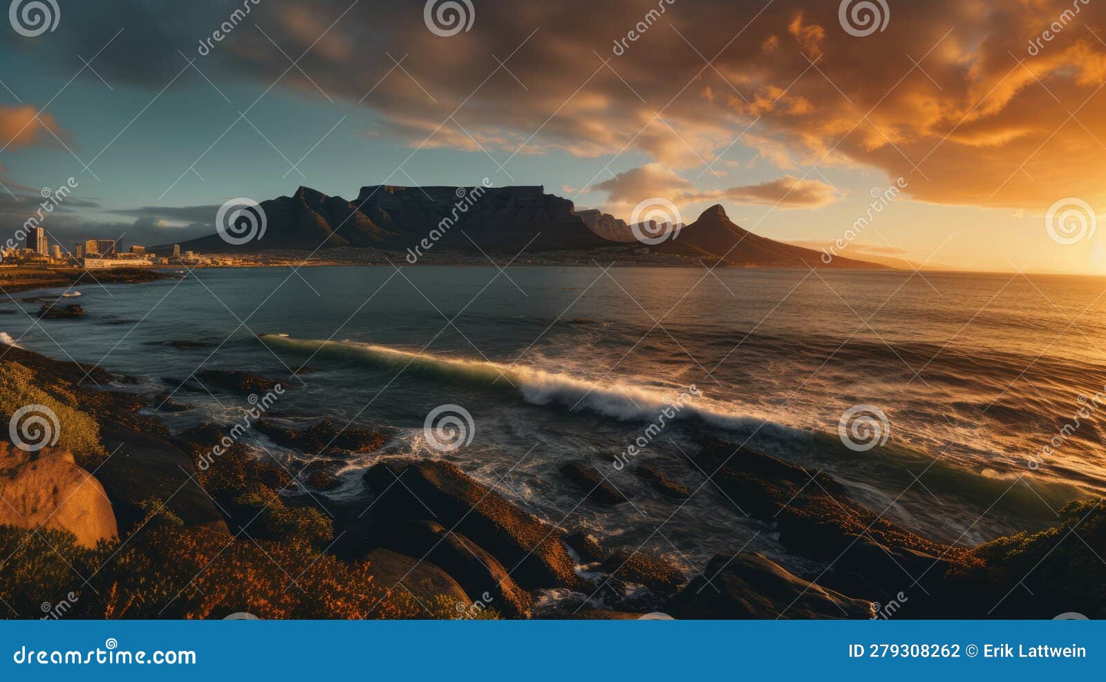 Table Mountain Cape Town at Sunset - Made with Generative AI Tools ...