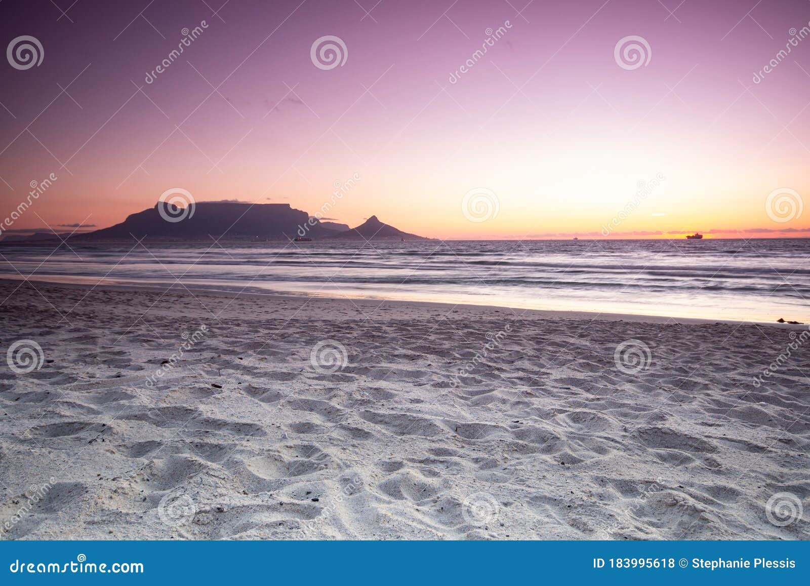 Table Mountain at Sunset Seen from Table Bay Stock Photo - Image of ...