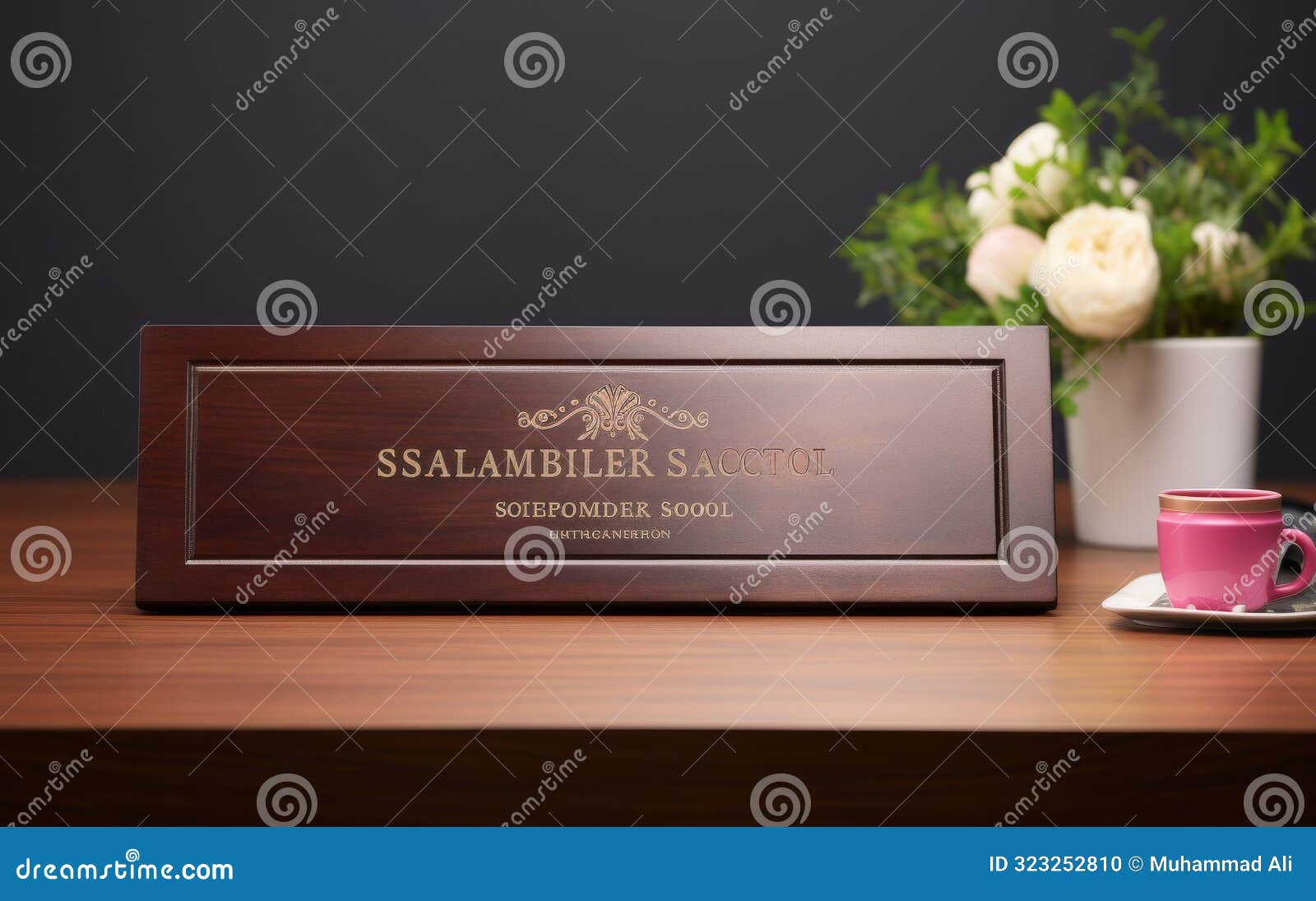 A Table with Name Plate stock photo. Image of desktop - 323252810