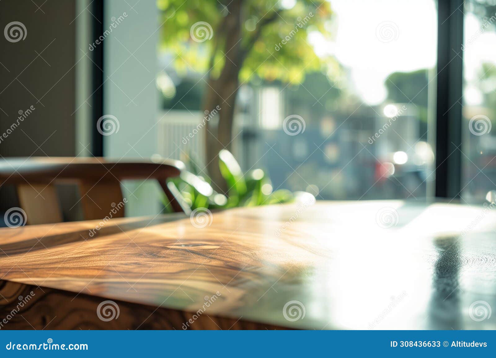 Table with Neat Wood Grain, Defocused Window Seat Area Stock Image ...