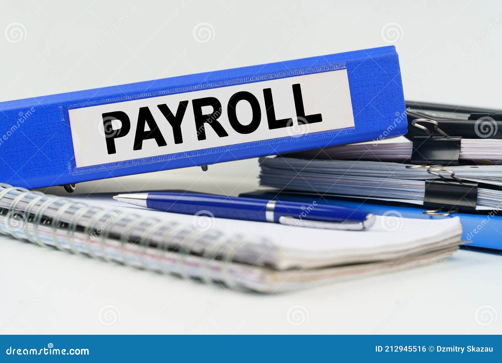 On the Table are a Notebook, a Pen, Documents and a Folder with the ...