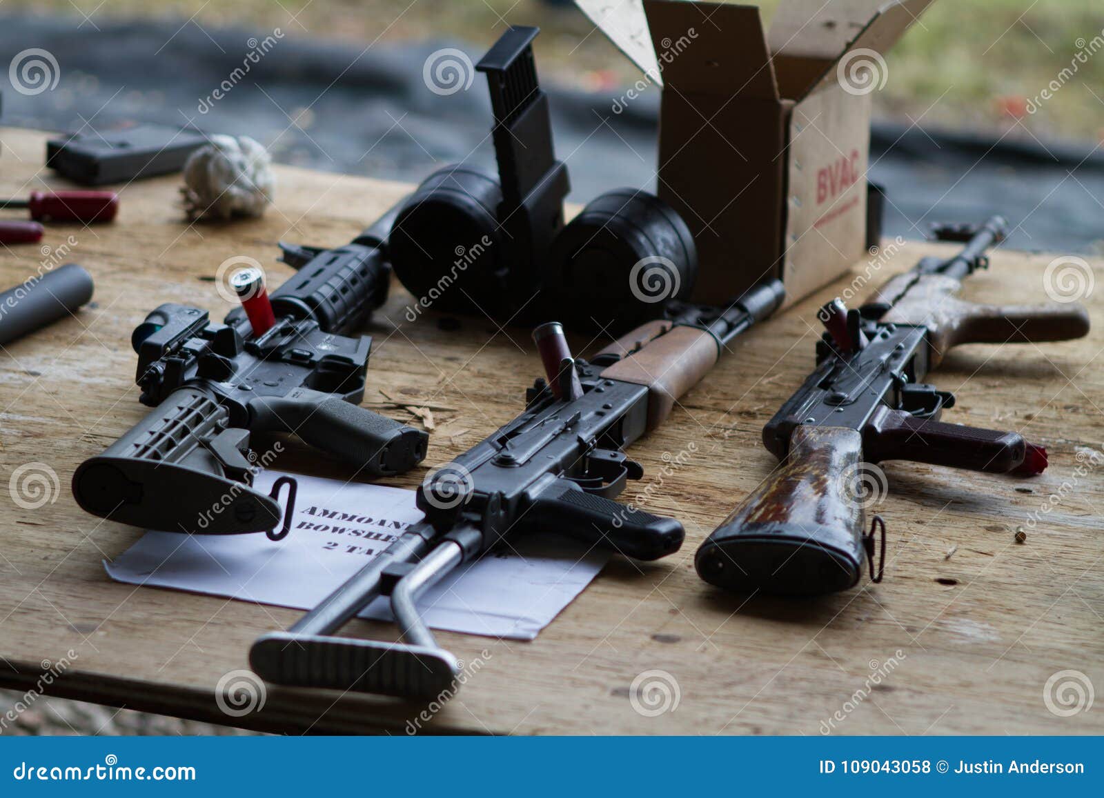 Assault Rifle Table stock photo. Image of rifles, machine - 109043058