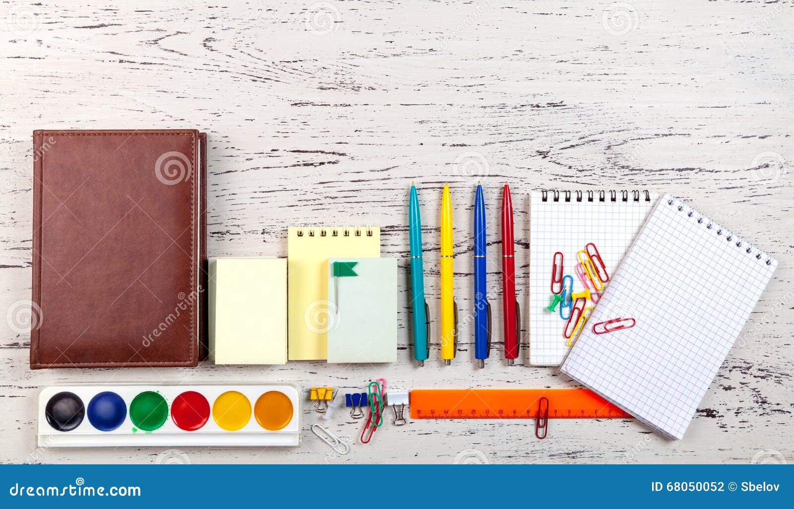 Table with office objects. stock photo. Image of marketing - 68050052