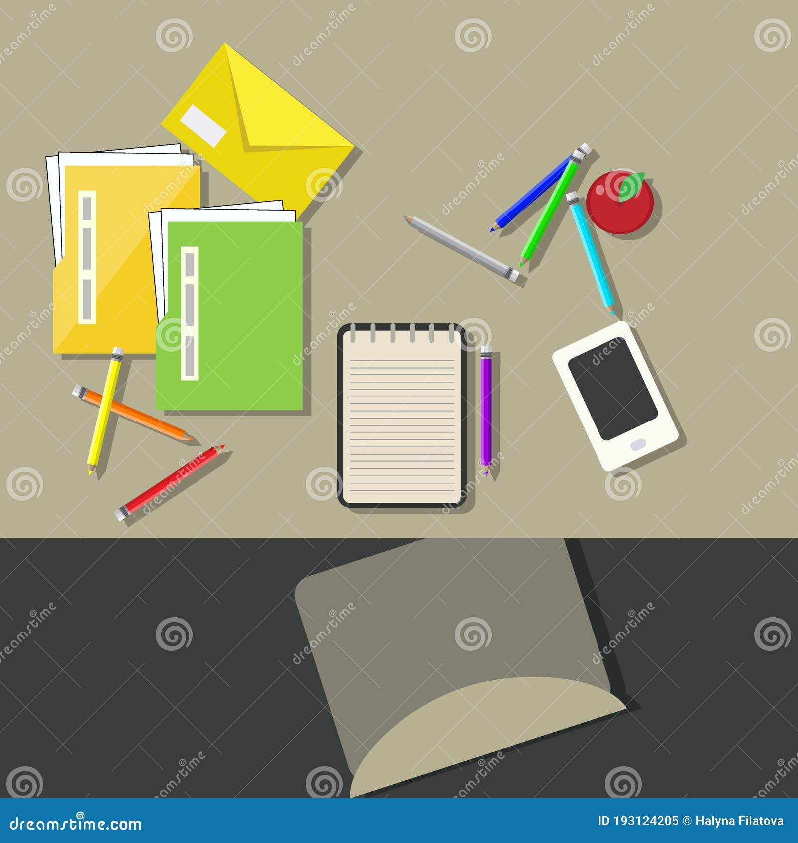 1315 Table, Office Work, Documents and Folders on the Table, Vector ...
