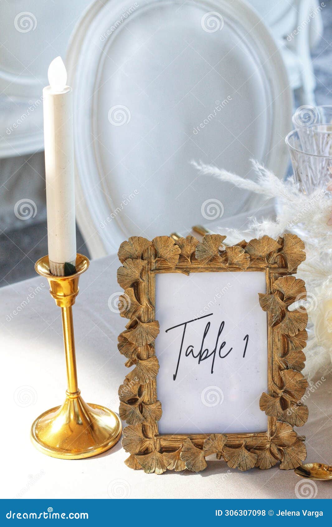 Table One Sign in Golden Frame Stock Photo - Image of white, sign ...