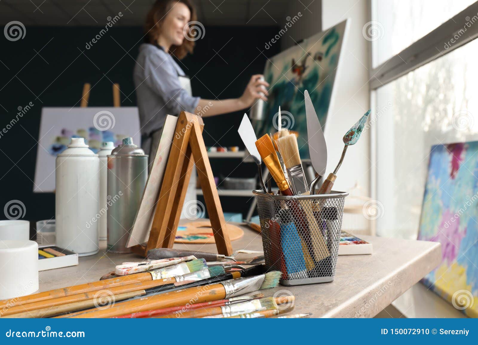 Table with Paint Tools in Artist S Workshop Stock Photo - Image of ...