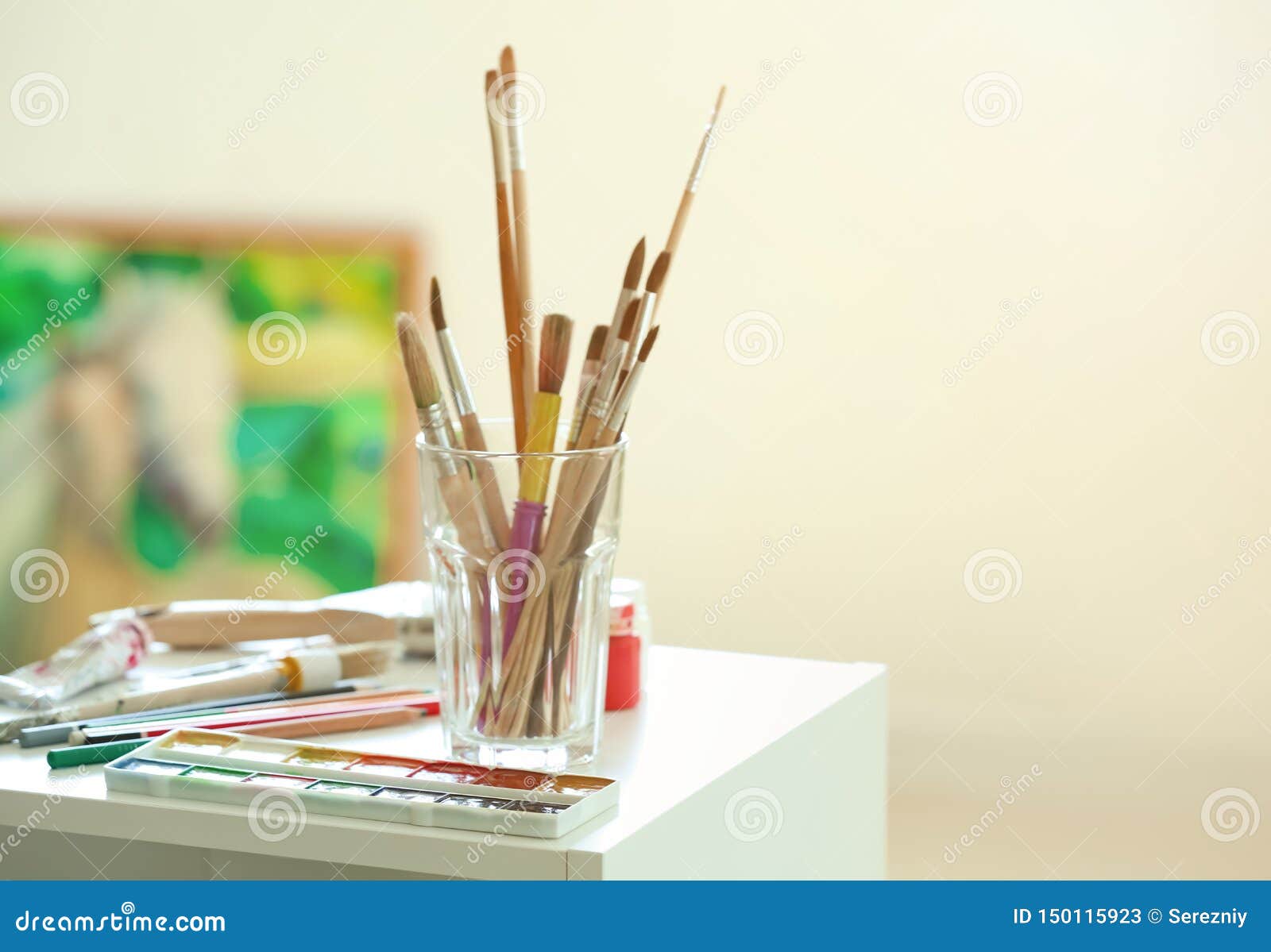 Table with Paints and Tools in Artist S Workshop Stock Image - Image of ...