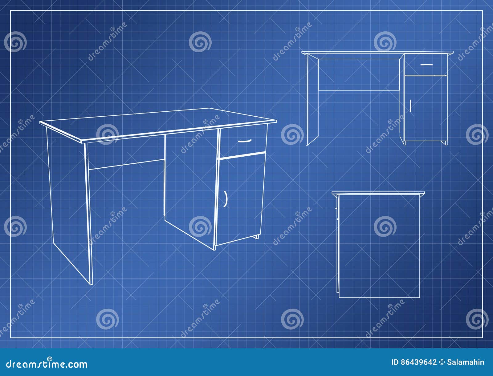 Table on Paper Blueprint, 3D Rendering Stock Illustration ...