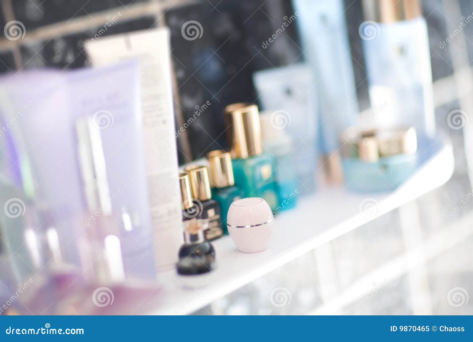 Table with Perfumery and Creams Stock Image - Image of focus, shelf ...