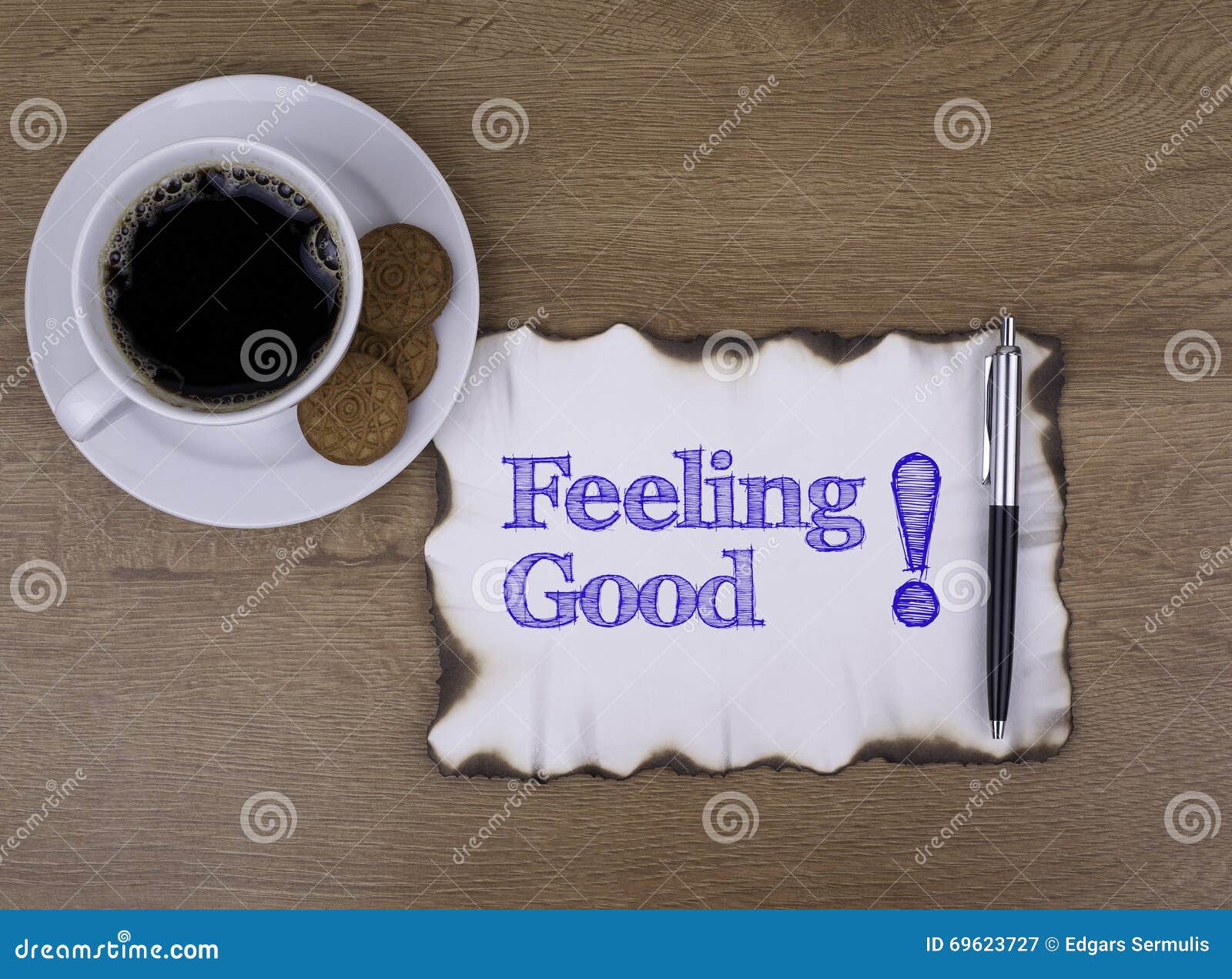 On the Table a Piece of Paper and Text. Feeling Good! Stock Image ...