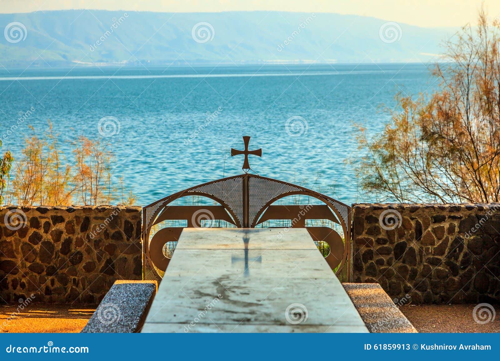 Table for Pilgrims on the Shore of Galilee Stock Image - Image of ...