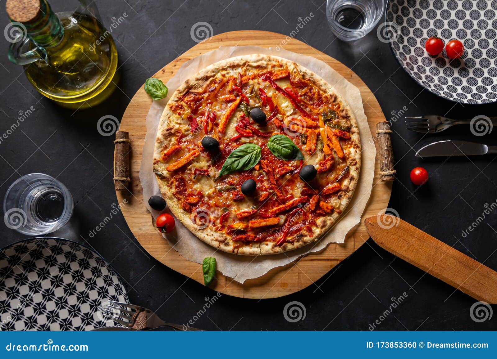 Table with Pizza Ready To Serve Stock Photo - Image of crunchy ...