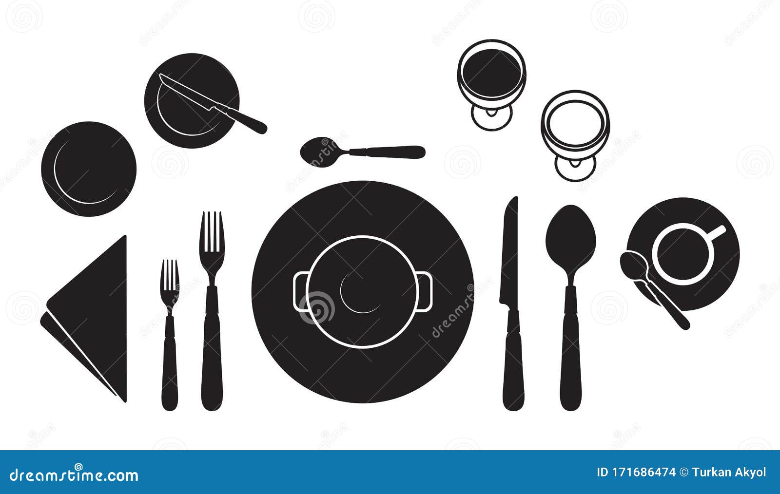 Table Place Setting Black and White Stock Vector - Illustration of ...