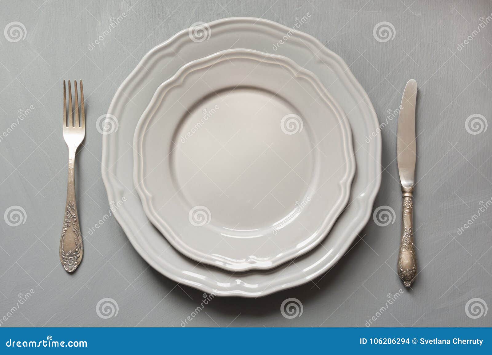 Table Place Setting on Gray. Top View. Concept Stock Photo - Image of ...