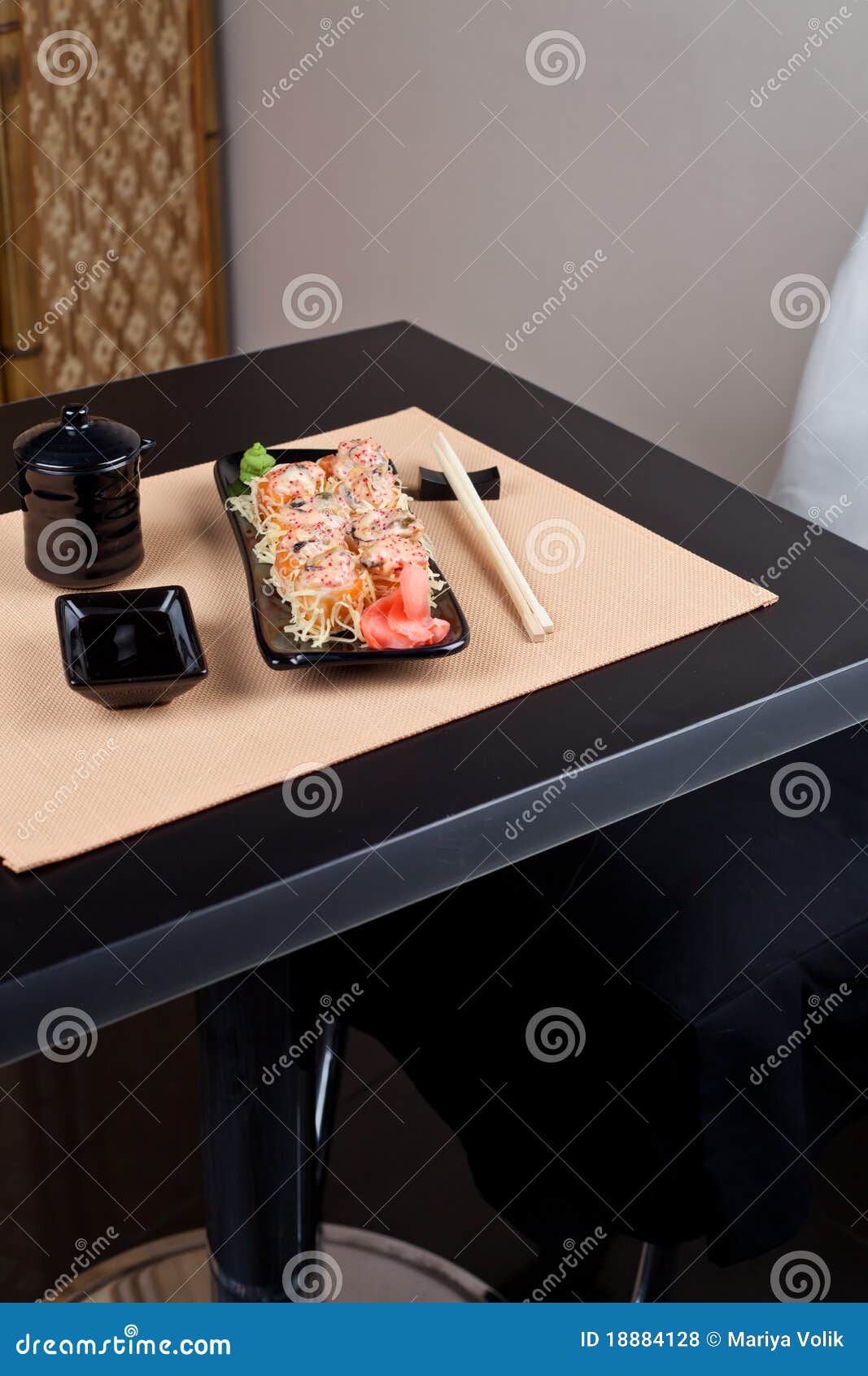 Table Place Setting with Sushi Roll Stock Photo - Image of place, roll ...