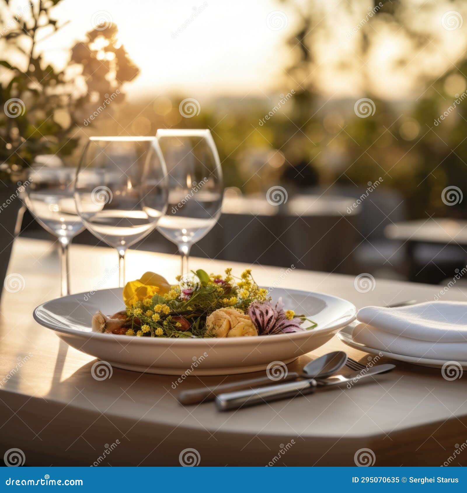 A Table with a Plate of Food, AI Stock Image - Image of material, meal ...