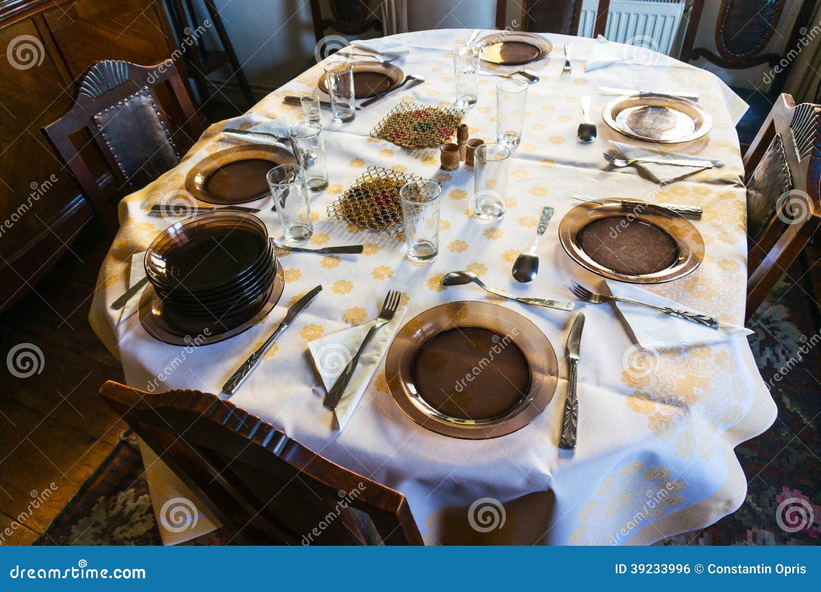 Table with plates stock photo. Image of restaurant, industry - 39233996