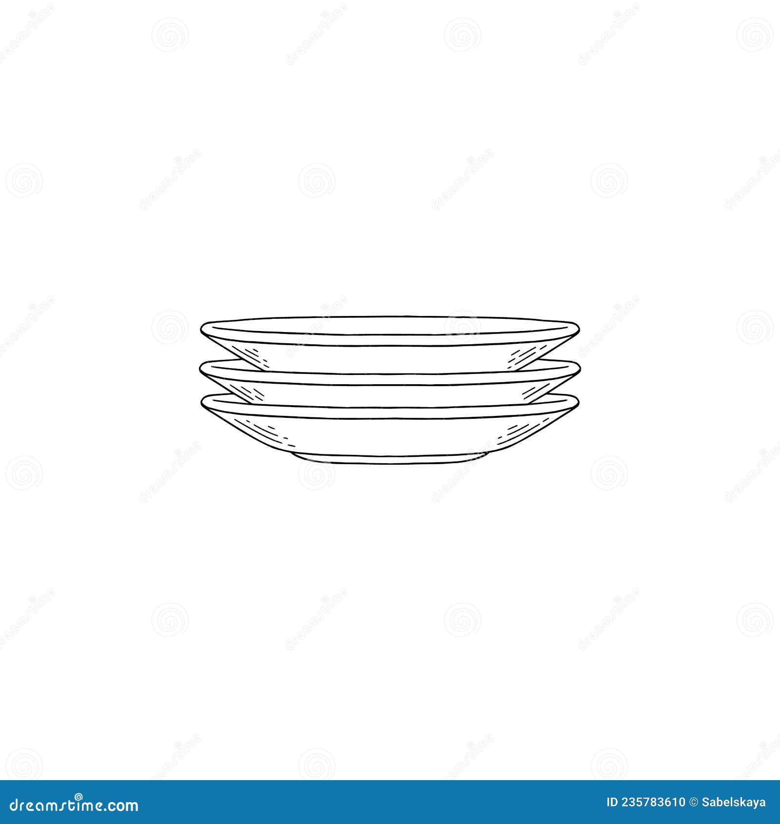 Table Plates in Stack, Hand Drawn Sketch Style Vector Illustration ...