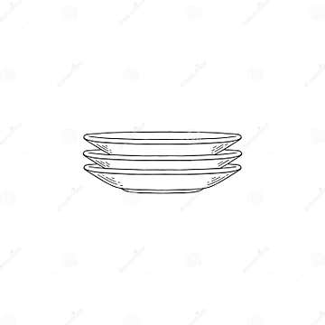 Table Plates in Stack, Hand Drawn Sketch Style Vector Illustration ...
