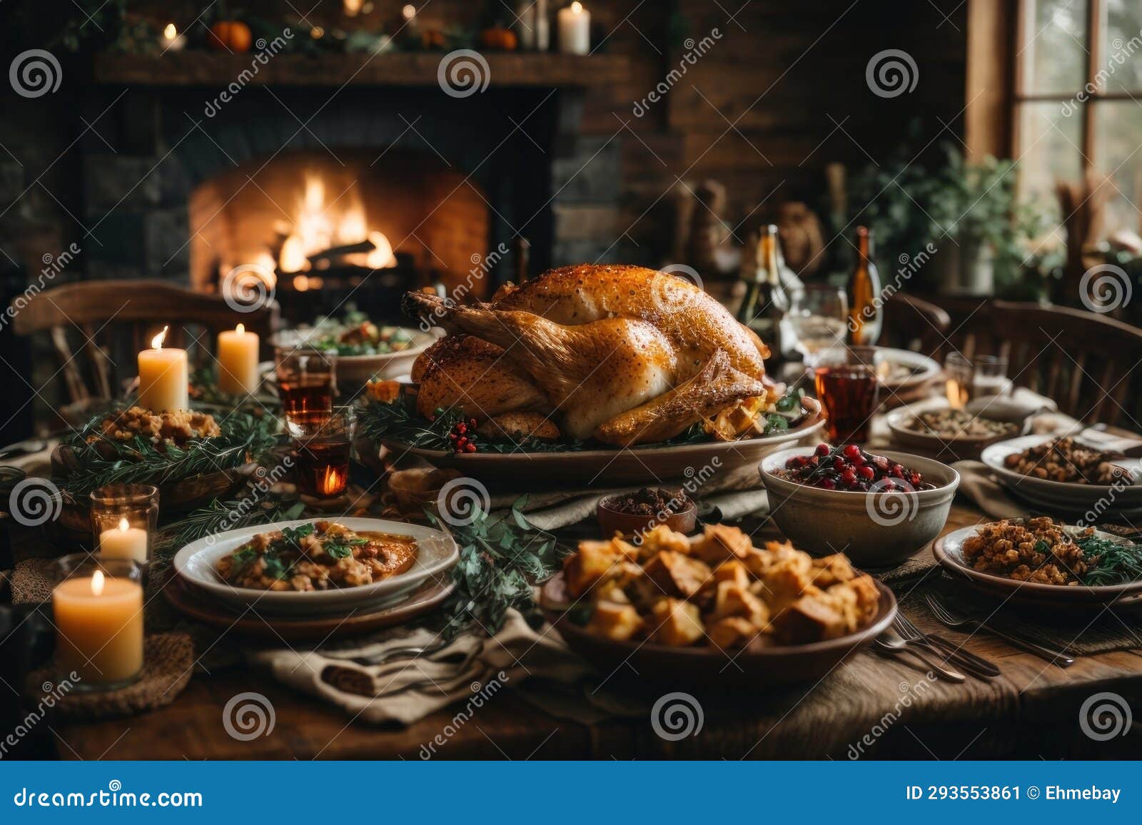 Table of Plenty: a Rustic Thanksgiving with Fireside Warmth Stock ...
