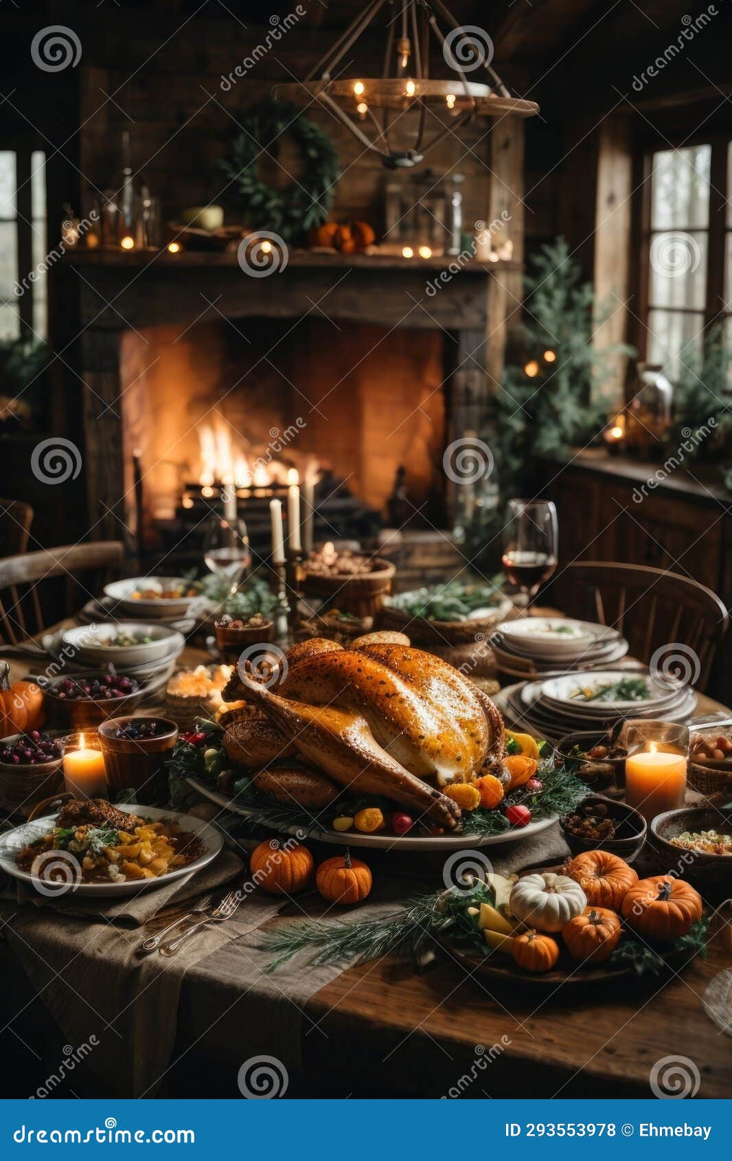 Table of Plenty: a Rustic Thanksgiving with Fireside Warmth Stock ...