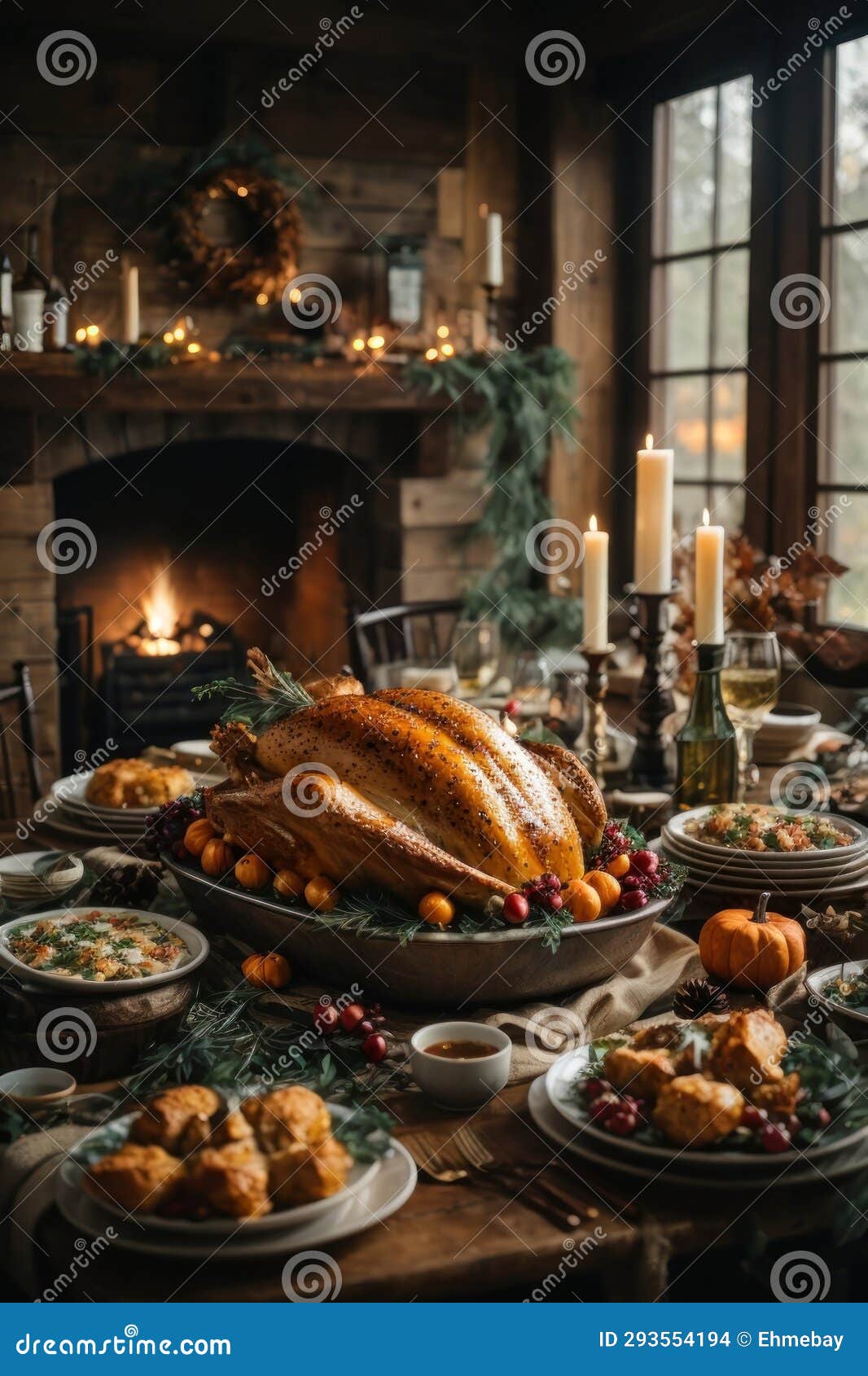 Table of Plenty: a Rustic Thanksgiving with Fireside Warmth Stock ...