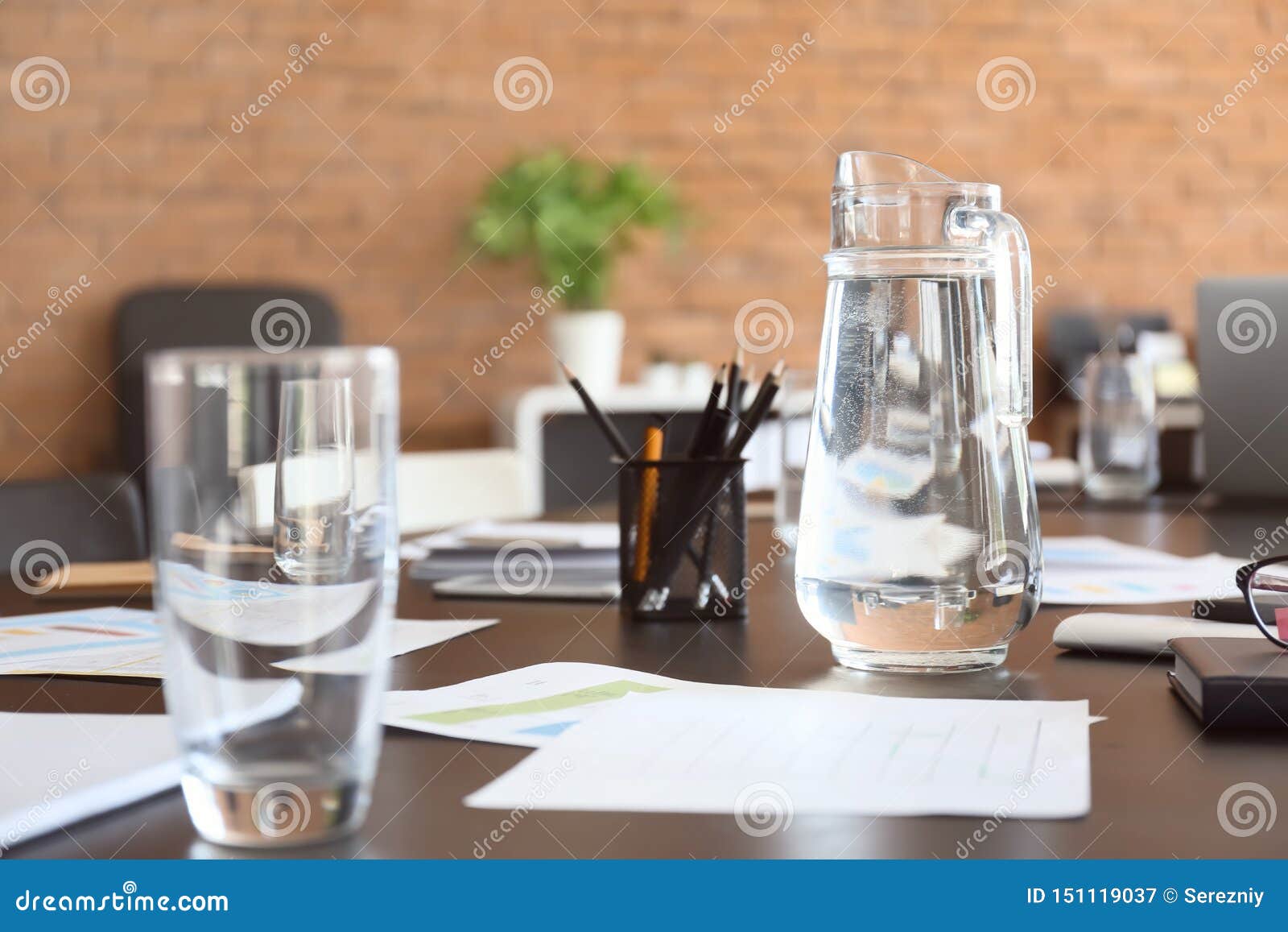 Table Prepared for Business Meeting in Conference Hall Stock Image ...