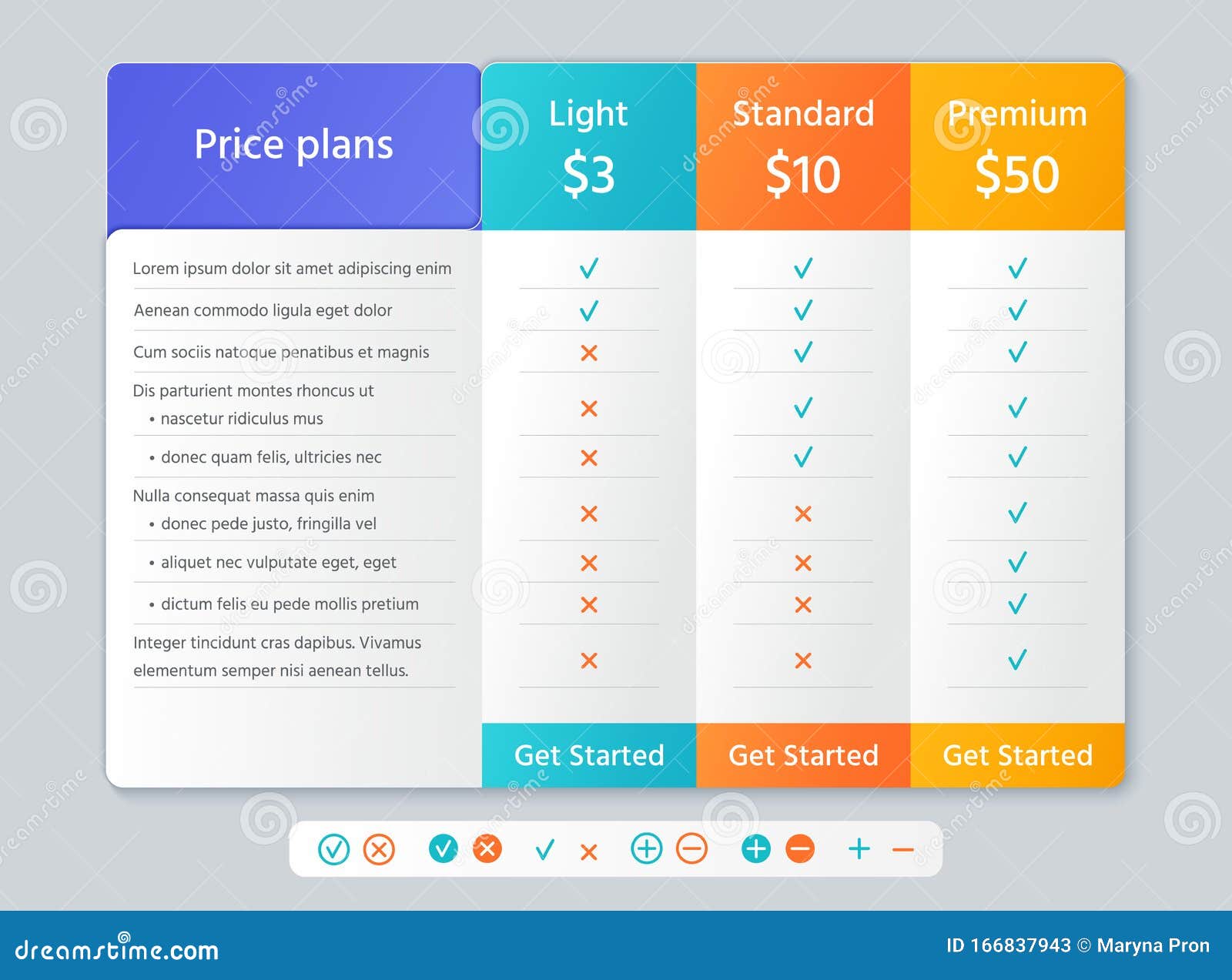 Table Price Comparison. Vector Illustration. Chart Plan Layout ...