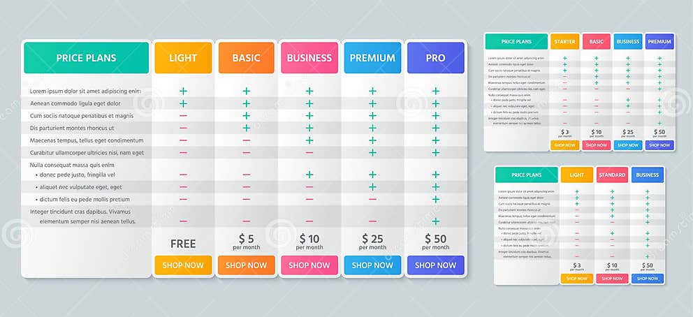 Table Price Comparison. Vector Illustration. Chart Plan Layout Stock ...
