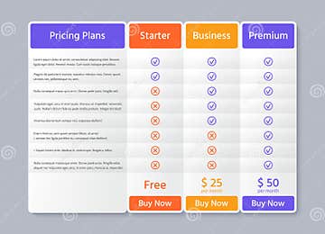 Price Table Comparison Template with 3 Columns. Vector Illustration ...