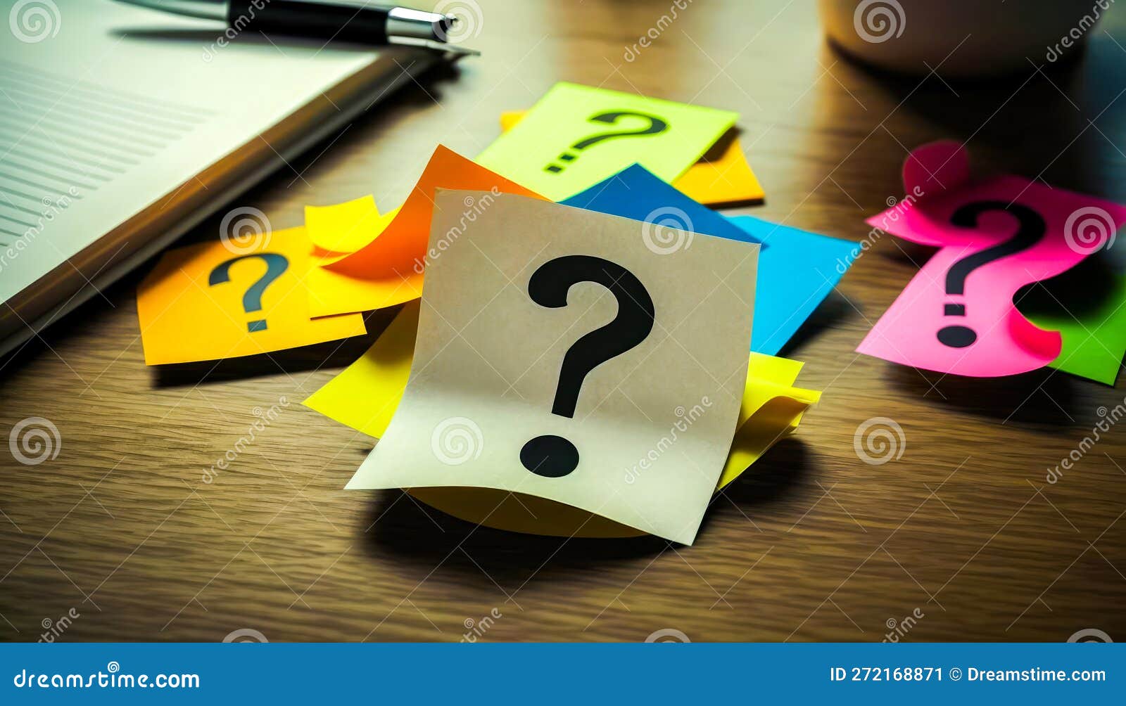 Table with Question Marks on it and Cup of Coffee. Generative AI Stock ...