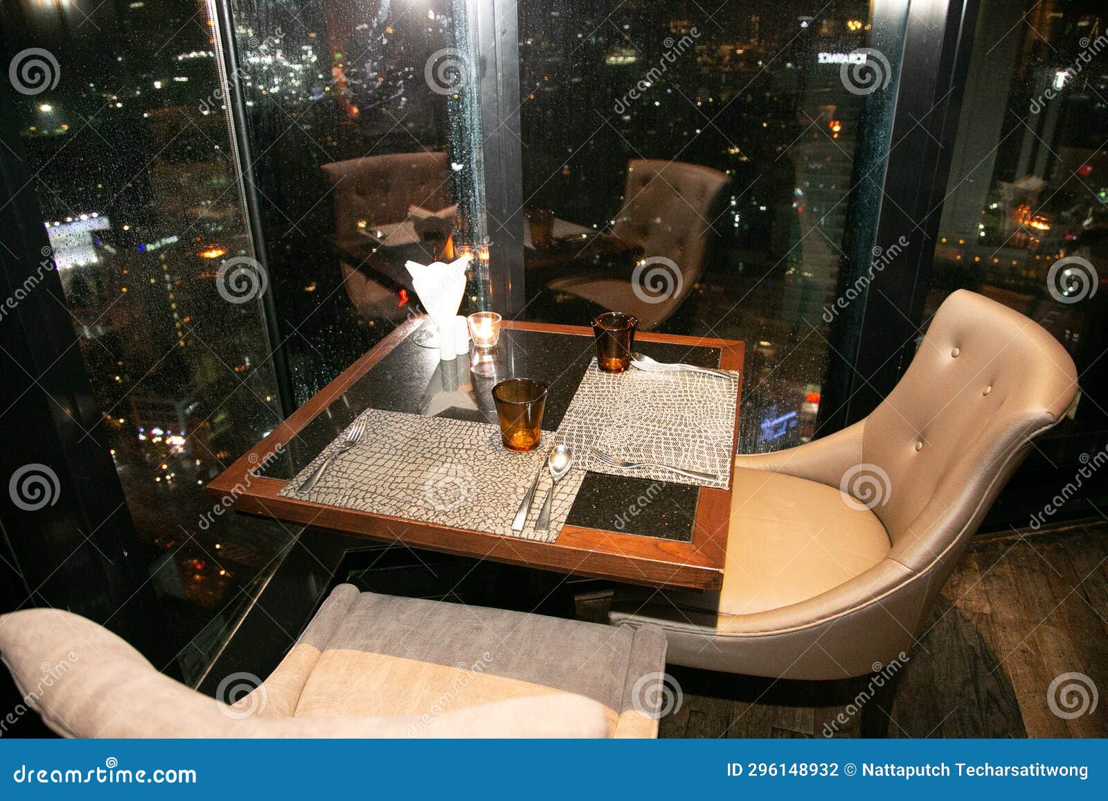 Table with a Rainy Window View Stock Photo - Image of interior, rain ...