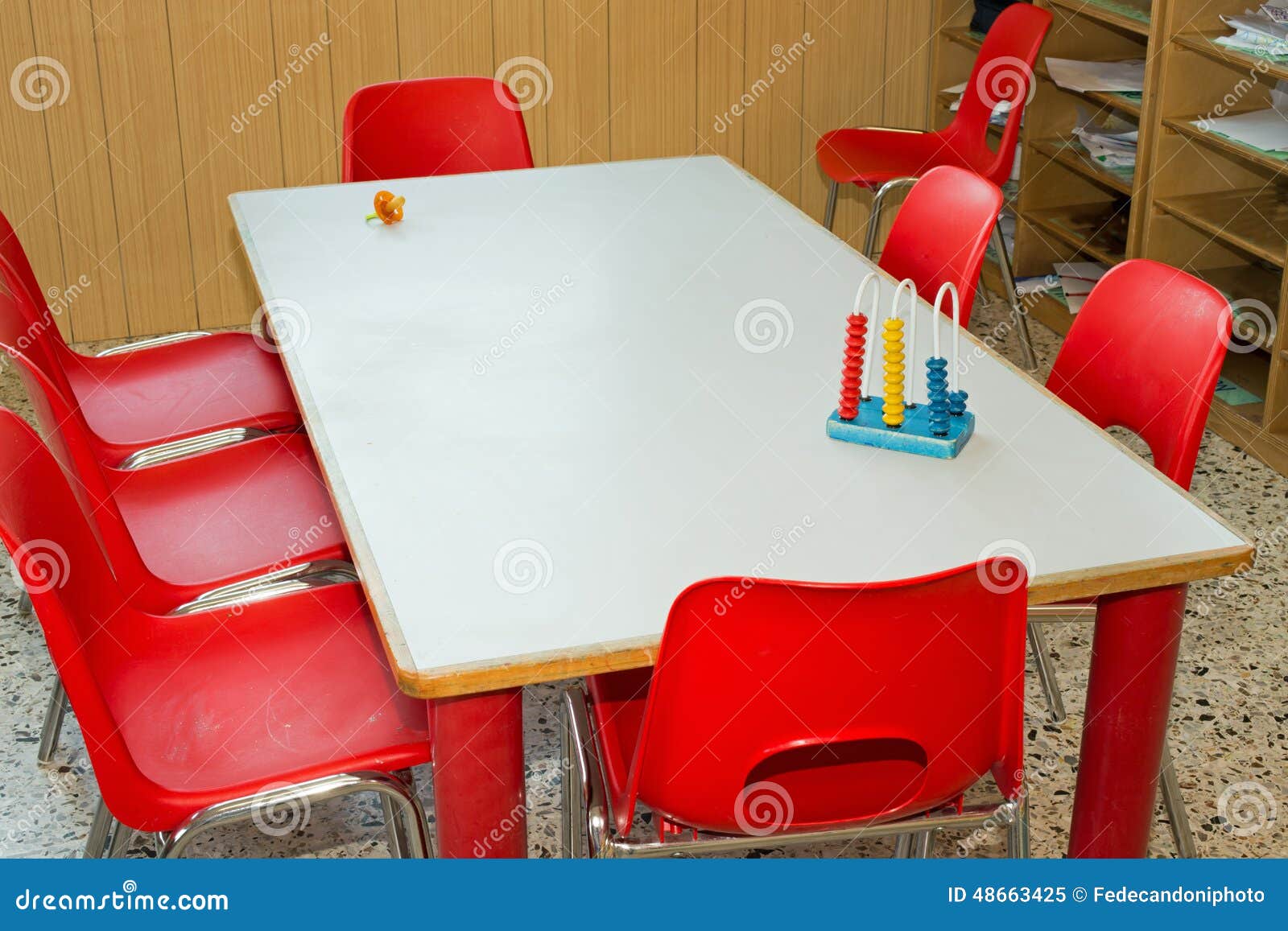 Table with Red Chairs of a School Class for Children Stock Image ...
