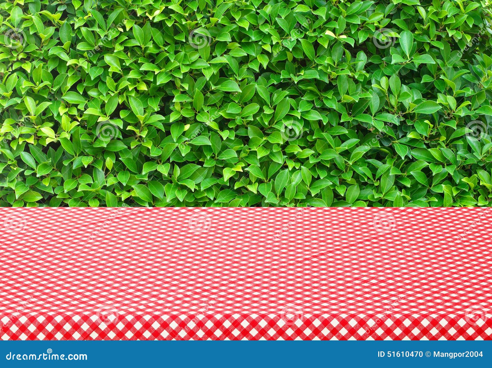 Table with Red Tablecloth and Trees Background Stock Photo - Image of ...