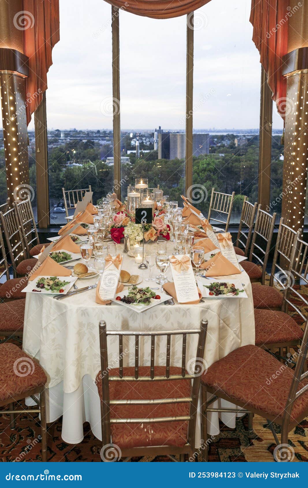 A Table in a Restaurant Against the Backdrop of a Large Window. Stock ...
