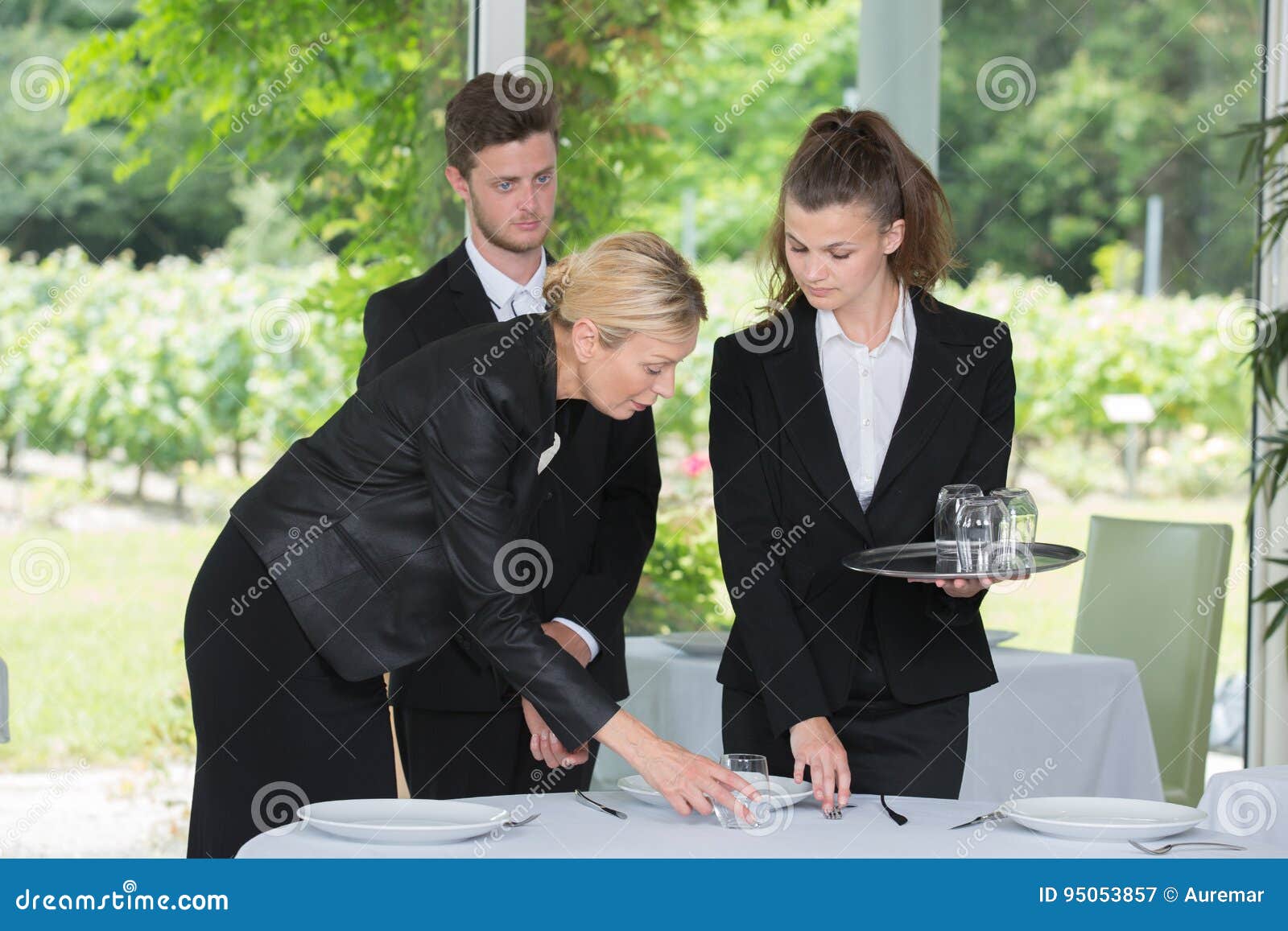 Table in Restaurant Being Set Up Par Manager Stock Image - Image of ...