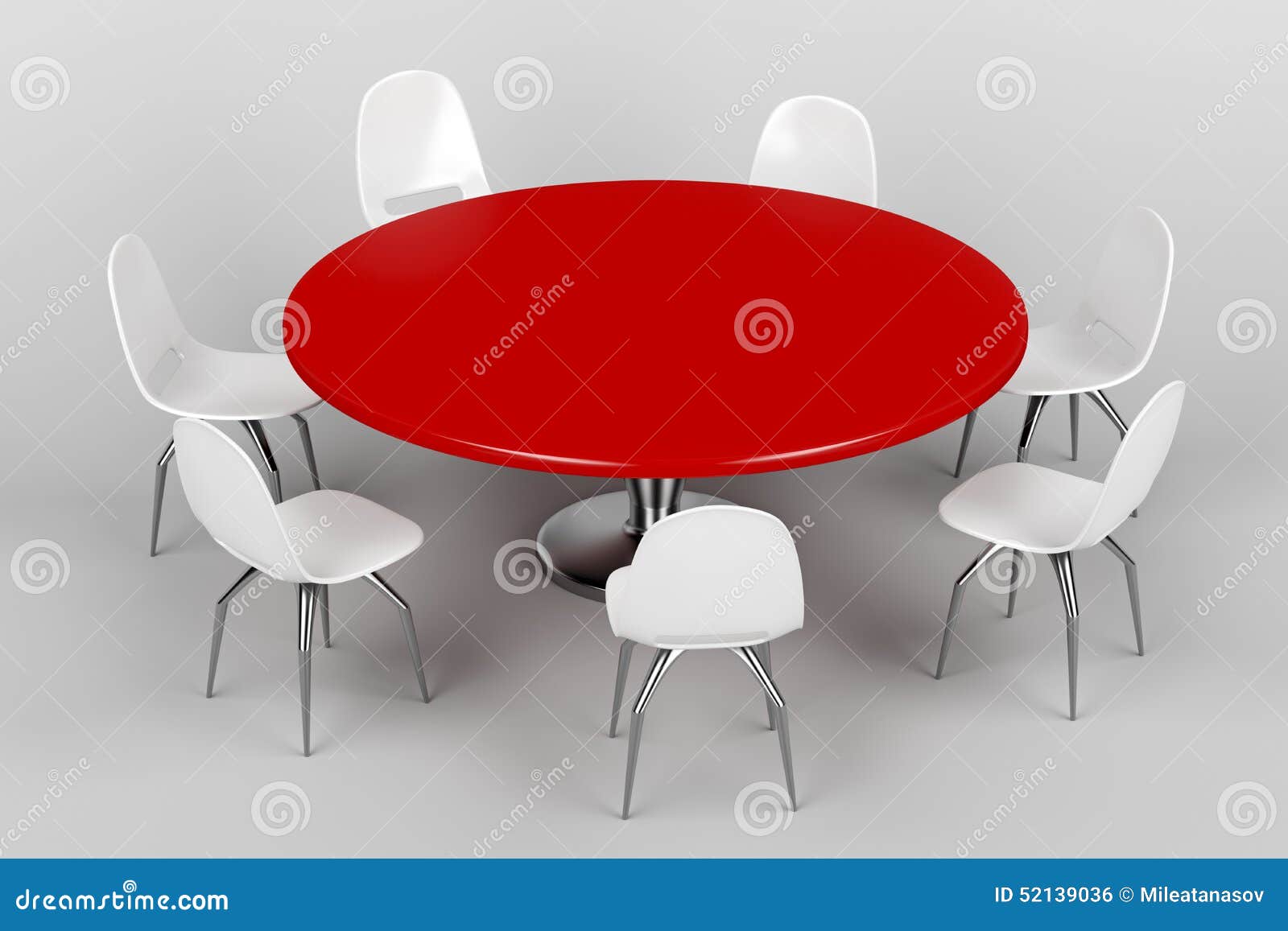Table Ronde Rouge Et Chaises Blanches Illustration Stock - Illustration ...