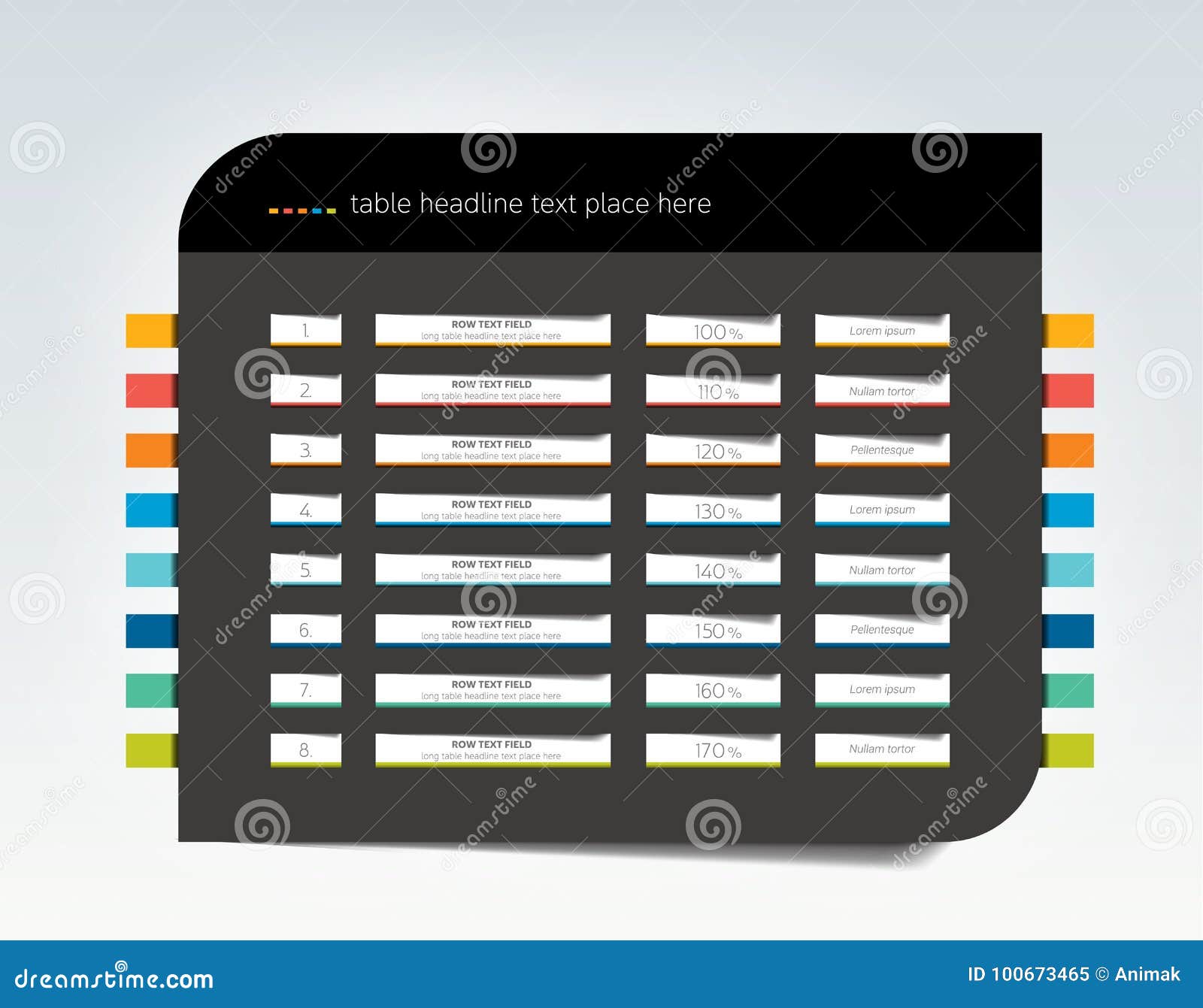 Table, Schedule, Infographic Design Template with 8 Row Stock Vector ...