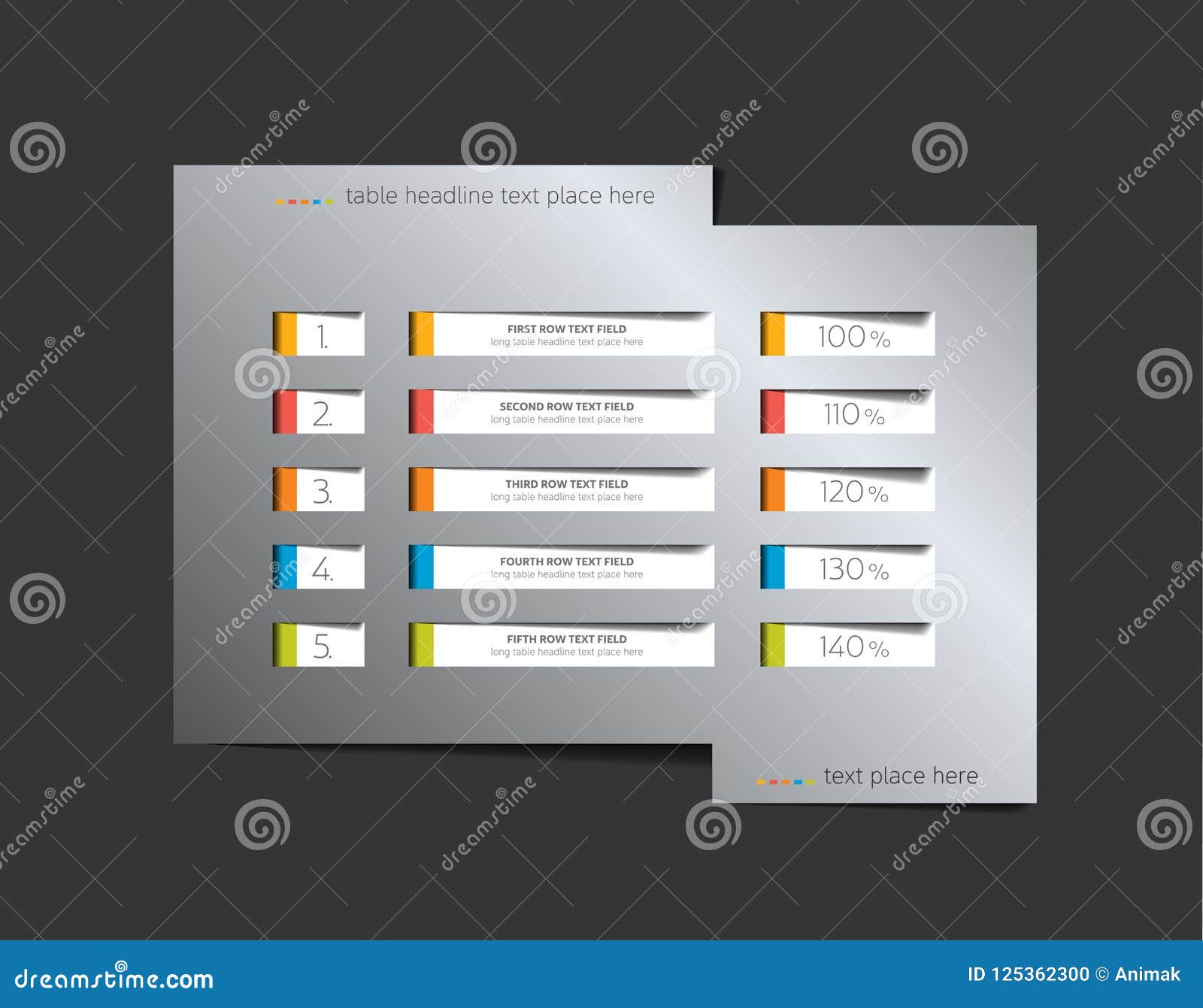Table, Schedule, Infographic Design Template with 5 Row. Stock Vector ...