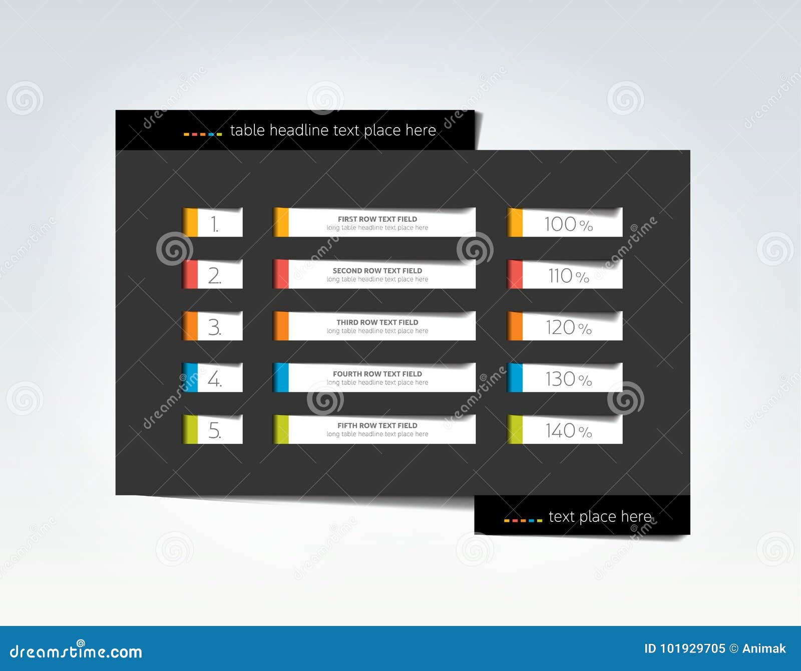 Table, Schedule, Infographic Design Template with 5 Row Stock Vector ...