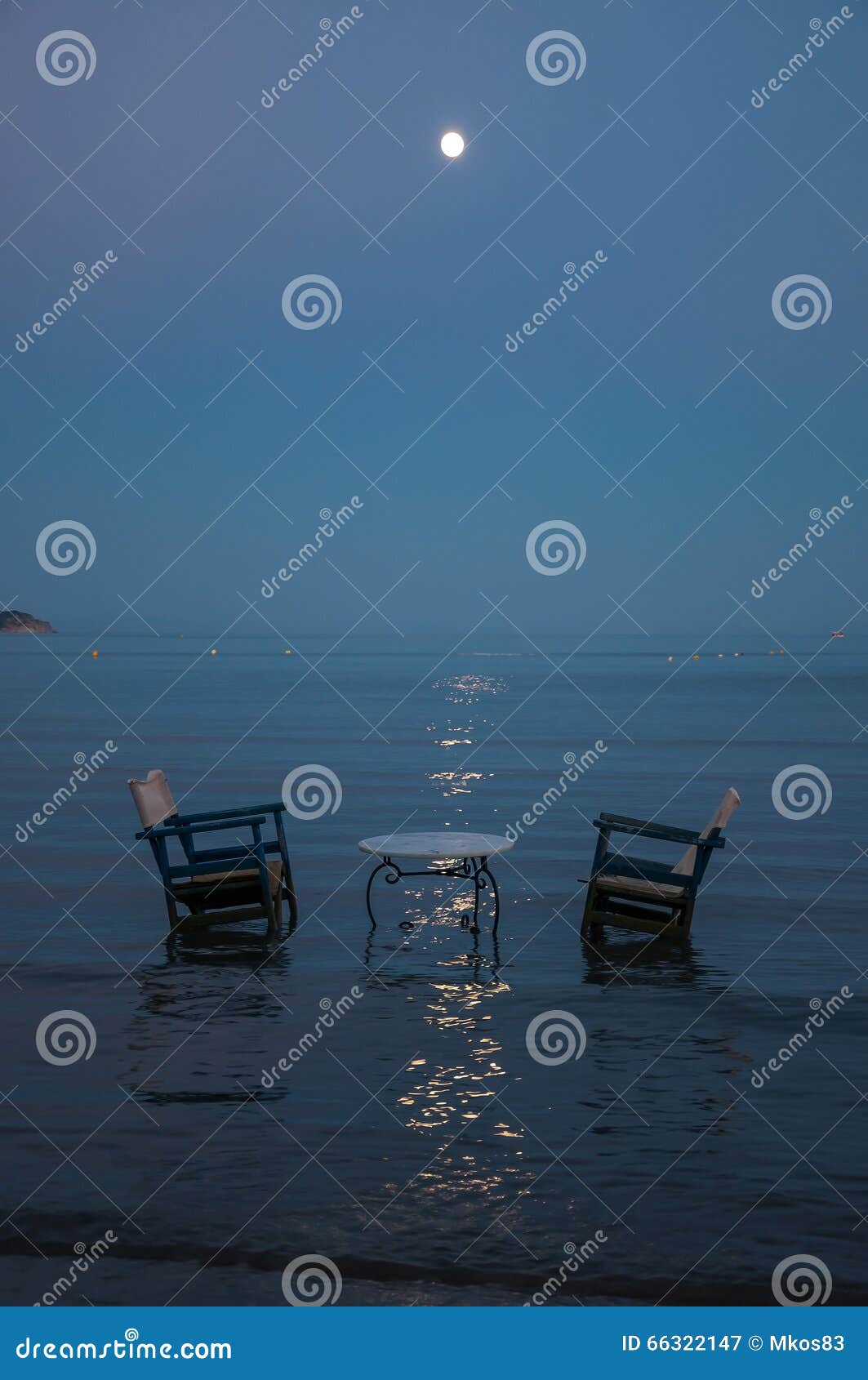 Table in the sea at night stock image. Image of moonlight - 66322147