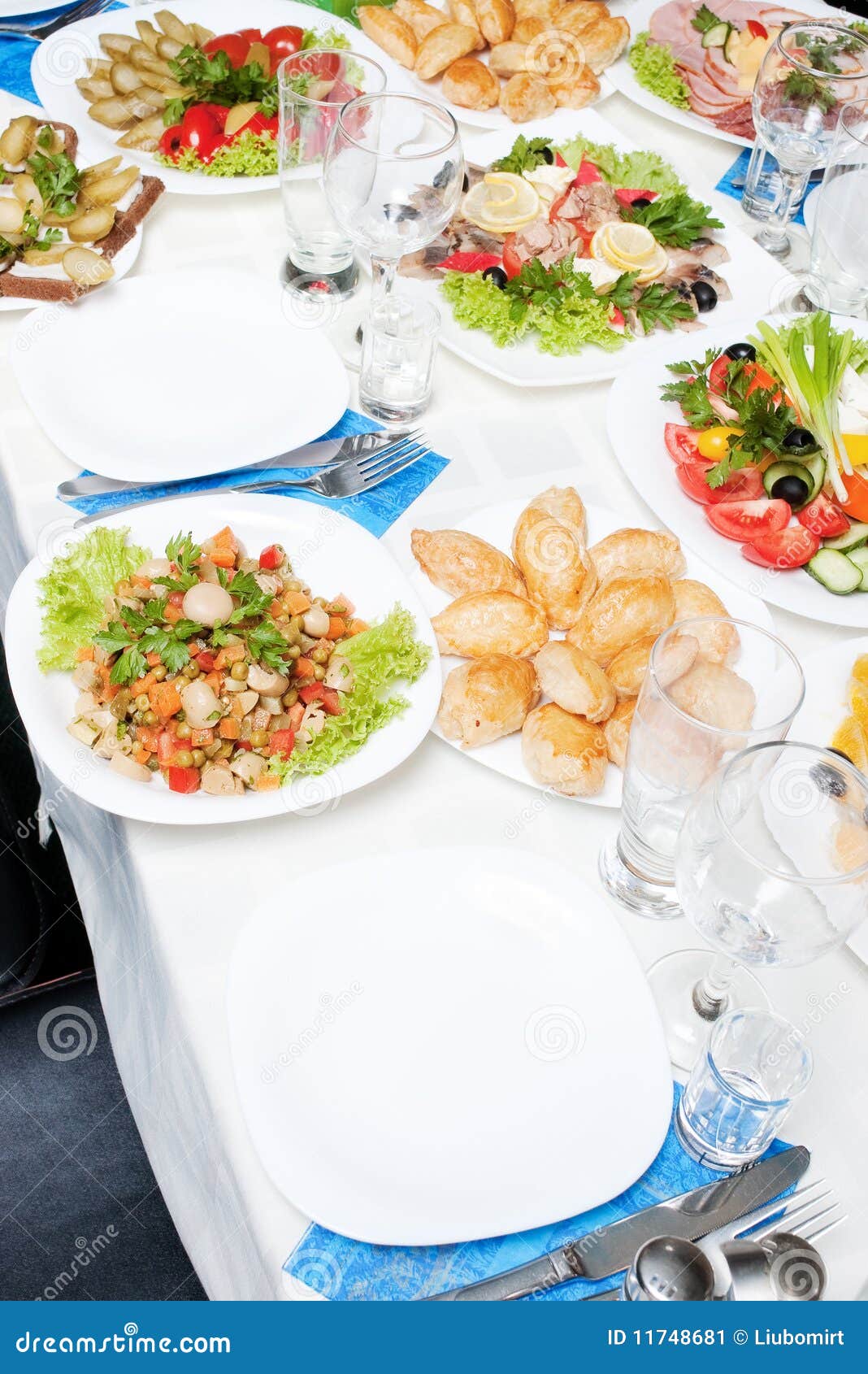 Table Served with Appetizers Stock Image - Image of napkin, food: 11748681