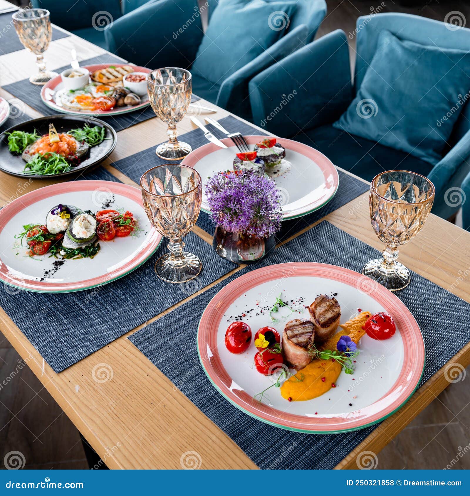 A Table Served for a Banquet Stock Photo - Image of tomato, food: 250321858